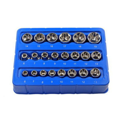US PRO Tools Super-Lock Shallow Socket Set 22pc 1/4" 6-13mm & 3/8" 6 ...