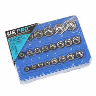US PRO Tools Super-Lock Shallow Socket Set 22pc 1/4" 6-13mm & 3/8" 6 ...