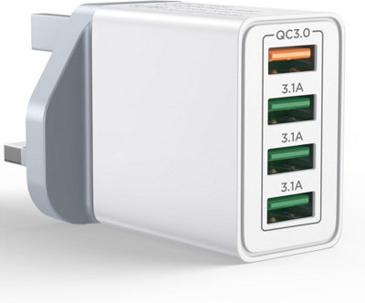 USB Plug Charger, 4 Port USB Fast Charging Plug with 33W Smart Quick Charge