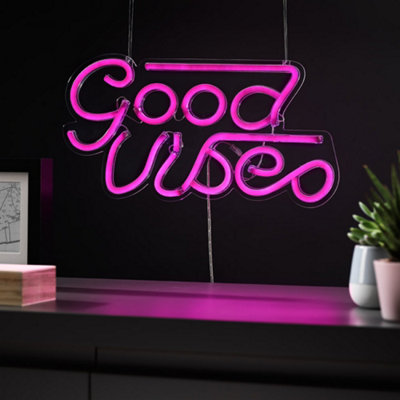 USB Powered Neon 'GOOD VIDES' Wall Light | DIY at B&Q