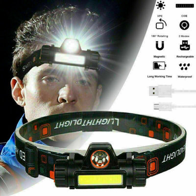 USB Rechargeable LED Head Torch Flashlight Ultra-Bright Work Light ...