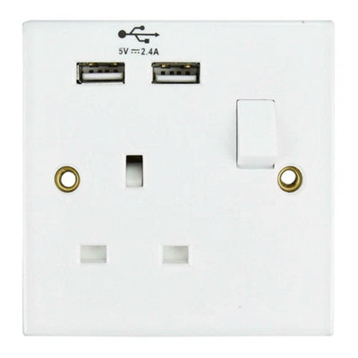 USB Wall Socket Charger 2.4A Elpine 1 Gang Plug Socket with 2 Ports White