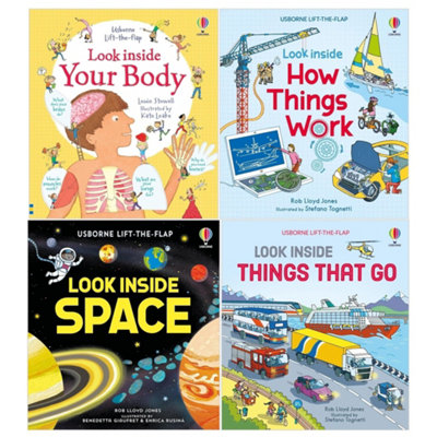 Usborne Lift-The-Flap Look Inside Series 4 Books Set (Your Body, Space ...