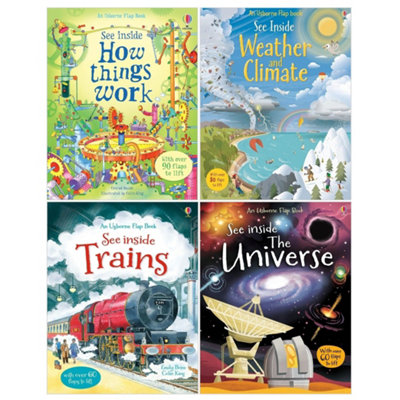 Usborne See Inside Series 4 Books Set (How Things Work, Trains, Weather ...