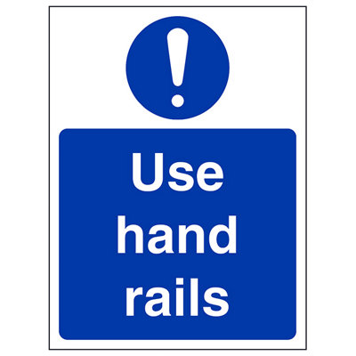 Use Hand Rail Stair Safety Sign - Self Adhesive Vinyl - 100x150mm (x3)