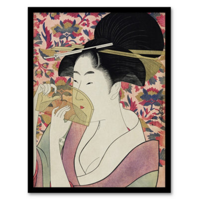 Utamaro Kitagawa Framed Wall Art Print Woman With A Comb Portrait - A4 Size