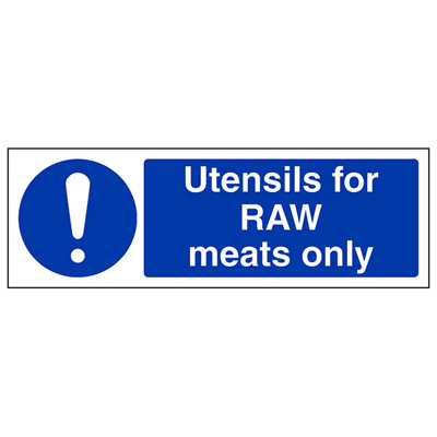 Utensils For Raw Meats Only Catering Sign - Adhesive Vinyl - 300x100mm (x3)
