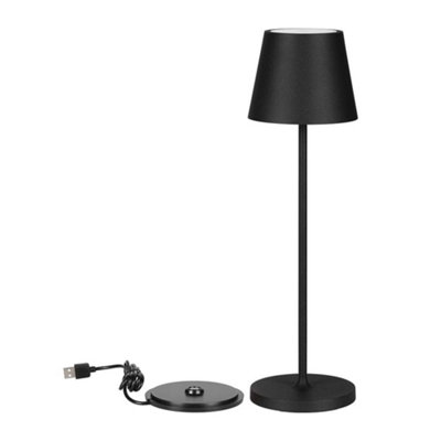 V-TAC Rechargeable Table Lamp Black Round LED USB Dimmable Light with ...