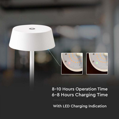 V-TAC Rechargeable Table Lamp White Round LED USB Dimmable Light