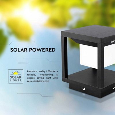 V-TAC Solar Pillar Light LED Black Outdoor with Inbuilt Sensor