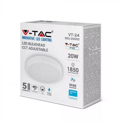 V-TAC VT-24 Dome LED Ceiling Light 20W with Samsung Chip - IP65 Rated