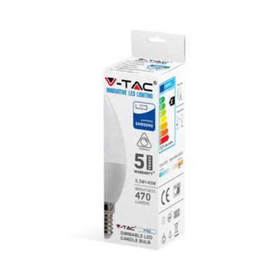 V-TAC VT20045 LED Candle Light Dimmable E14 Bulb Samsung Chip White ...