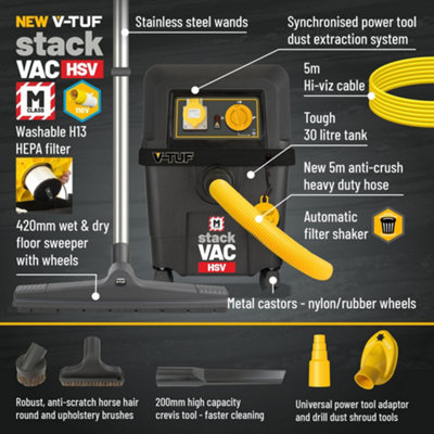 V-TUF STACKVAC HSV 110v 30L M-Class Dust Extractor Wet & Dry - with ...