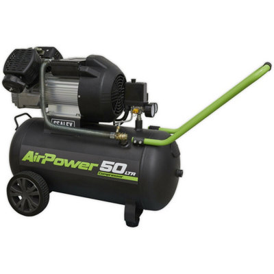 V-Twin Direct Drive Air Compressor - 50L Capacity Tank - 3hp Induction ...