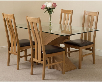 Valencia 160 cm x 90 cm Glass Dining Table and 4 Chairs Dining Set with ...