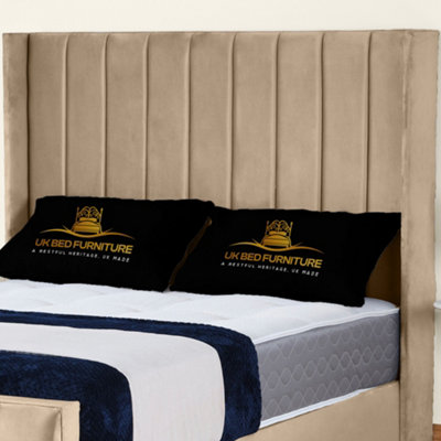 Valencia Beige Plush Valvet Upholstered Bed Frame - Slatted Base with ...