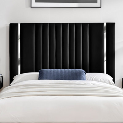 Valencia Black Plush Valvet Upholstered Gas Lift Ottoman Storage Bed ...