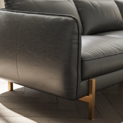 Valencia Gabriele Leather Three Seats Sofa Black Color Full Semi ...