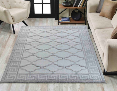 Valencia Modern Trellis Design Carved Area Rugs Grey Black 120x170 cm ...