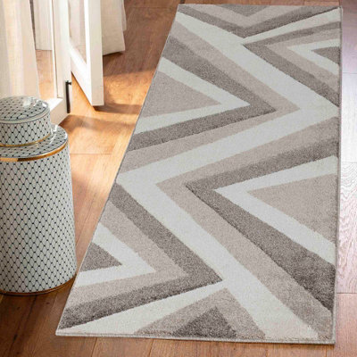 Valencia Modern Zig Zag Design Carved Area Rugs Beige 60x220 cm | DIY ...