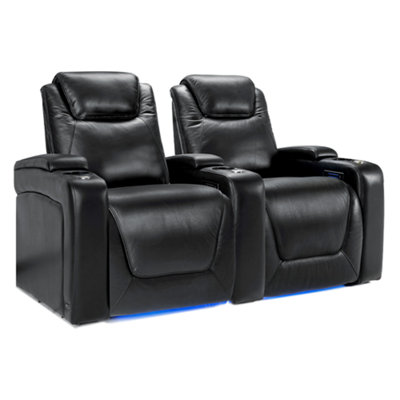 Valencia Oslo Modern Home Cinema Seating Row of 2 Midnight Black Nappa Leather Power Headrest ...