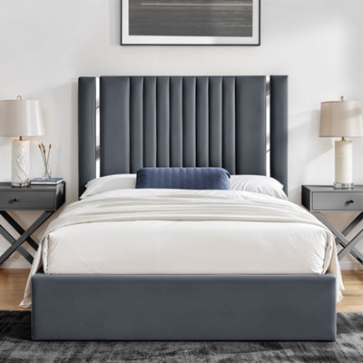 Valencia Steel Plush Valvet Upholstered Bed Frame - Slatted Base with ...