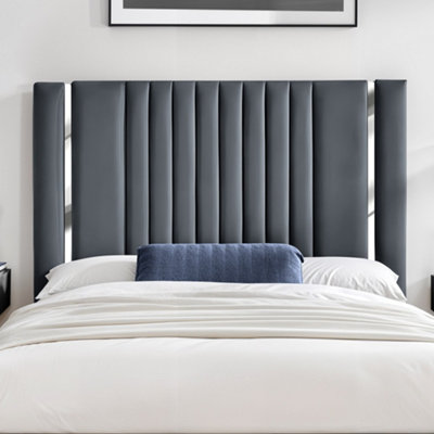 Valencia Steel Plush Valvet Upholstered Bed Frame - Slatted Base with ...