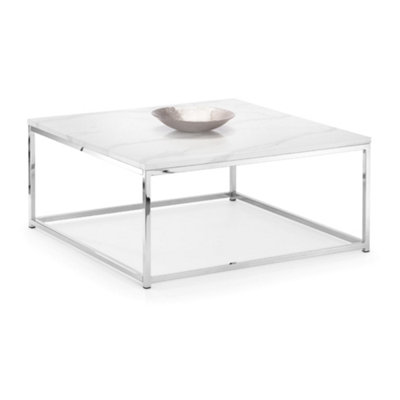 Valenza White Marble Top Coffee Table in White Marble and Chrome