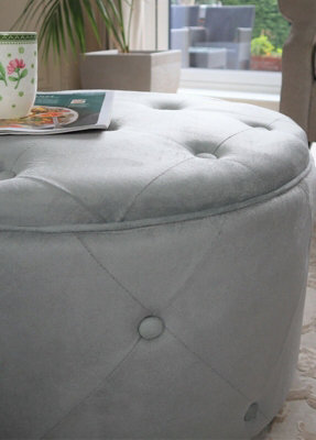 Valeria Set Of 2 Round Storage Ottoman/Footrest Stool ,Light Grey