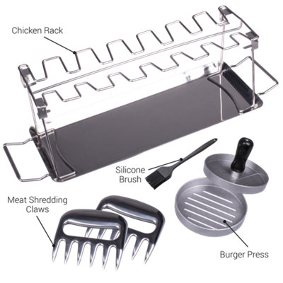 Valiant BBQ Accessory Kit. Includes Burger Press, Chicken Rack ...