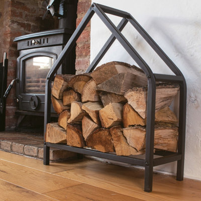 Valiant Fireside Log Storage House Rack in Black. Decorative Storage ...