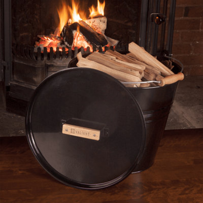 Valiant Fireside Metal Bucket with Lid for Coal, Kindling and Ash 13 Litres