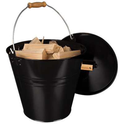 Valiant Fireside Metal Bucket with Lid for Coal, Kindling and Ash ...