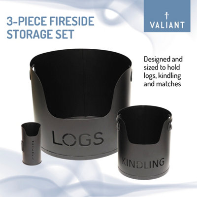 Valiant Fireside Storage Set Includes Log Holder, Kindling Storage and ...