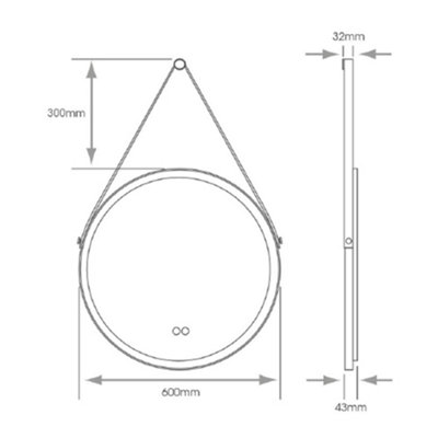 Valletta Tunable LED Mirror with Leather Strap & Black Trim - 600 x ...