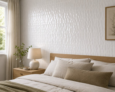 Valmere White Gloss Bumpy Ceramic Wall Tile (180 Pack - 10 Box - 14.9m2 ...