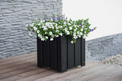 Valmiera Square Planter on Wheels - Wood - L35 x W35 x H37 cm - Black