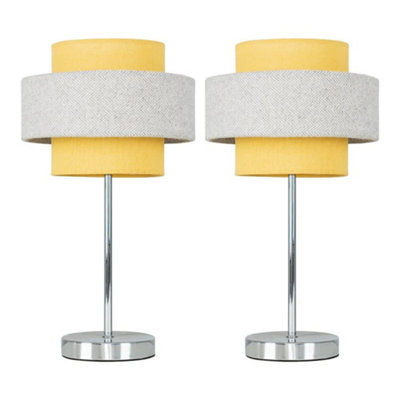 ValueLights 2 x Chrome Touch Bedside Table Lamps With Mustard & Grey ...