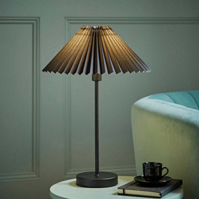 ValueLights Akira Black Metal Table Lamp with Pleated Lampshade - LED ...