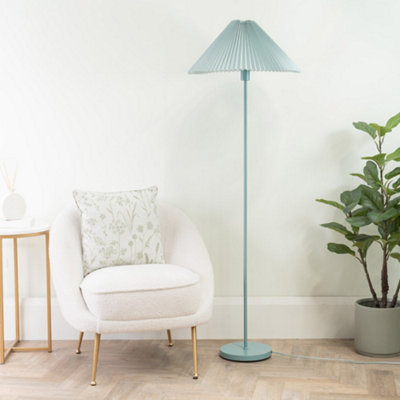 ValueLights Akira Blue Metal Floor Lamp with Pleated Lampshade