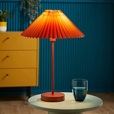 ValueLights Akira Burnt Orange Metal Table Lamp with Pleated Lampshade ...