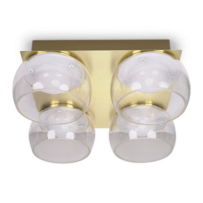 ValueLights Alissa Brushed Gold IP44 4 Way Clear Glass Integrated LED ...