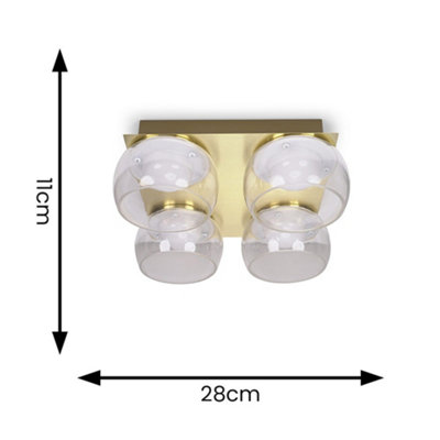 ValueLights Alissa Brushed Gold IP44 4 Way Clear Glass Integrated LED ...