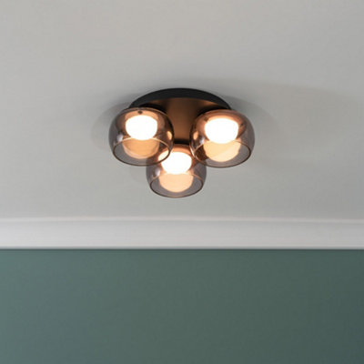 ValueLights Alissa Matte Black IP44 3 Way Smoked Glass Integrated LED ...