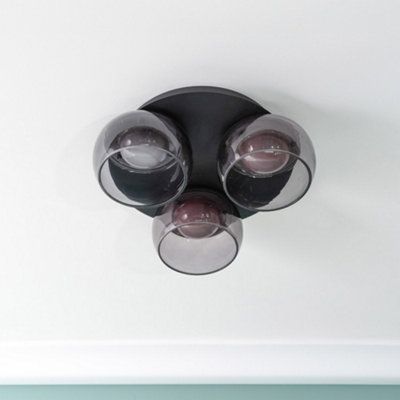 ValueLights Alissa Matte Black IP44 3 Way Smoked Glass Integrated LED ...