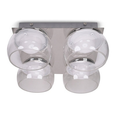 ValueLights Alissa Polished Chrome IP44 4 Way Clear Glass Integrated ...