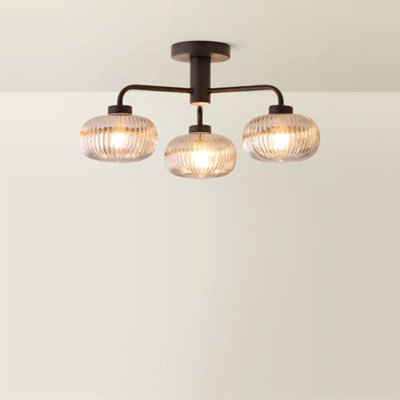 ValueLights Amaia Matte Black IP44 Rated 3 Way Smoked Ribbed Glass ...