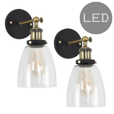ValueLights Ambrose 2 x Antique Brass & Black Metal Adjustable Knuckle ...
