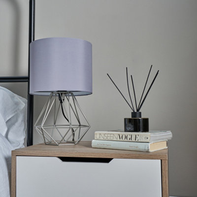 ValueLights Angus Modern Geometric Grey Metal Cage Bedside Table Lamp ...