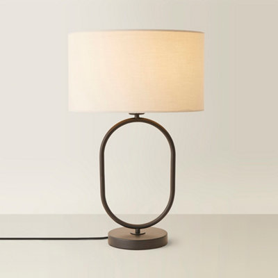 ValueLights Antonia Natural Fabric Drum Lamp Shade Matte Black Oval ...
